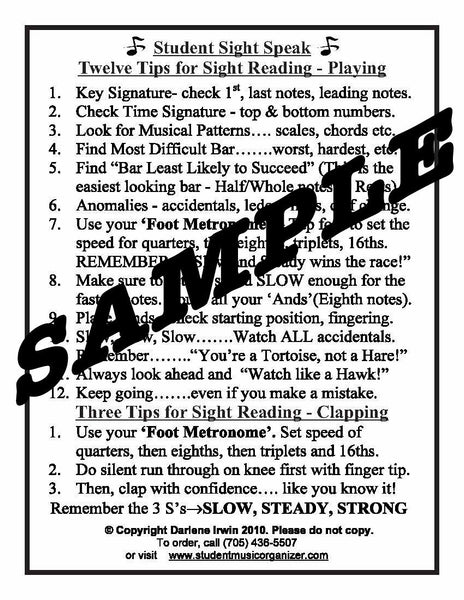 Sight Reading/Memory/Performance Cards – The Student Music Organizer